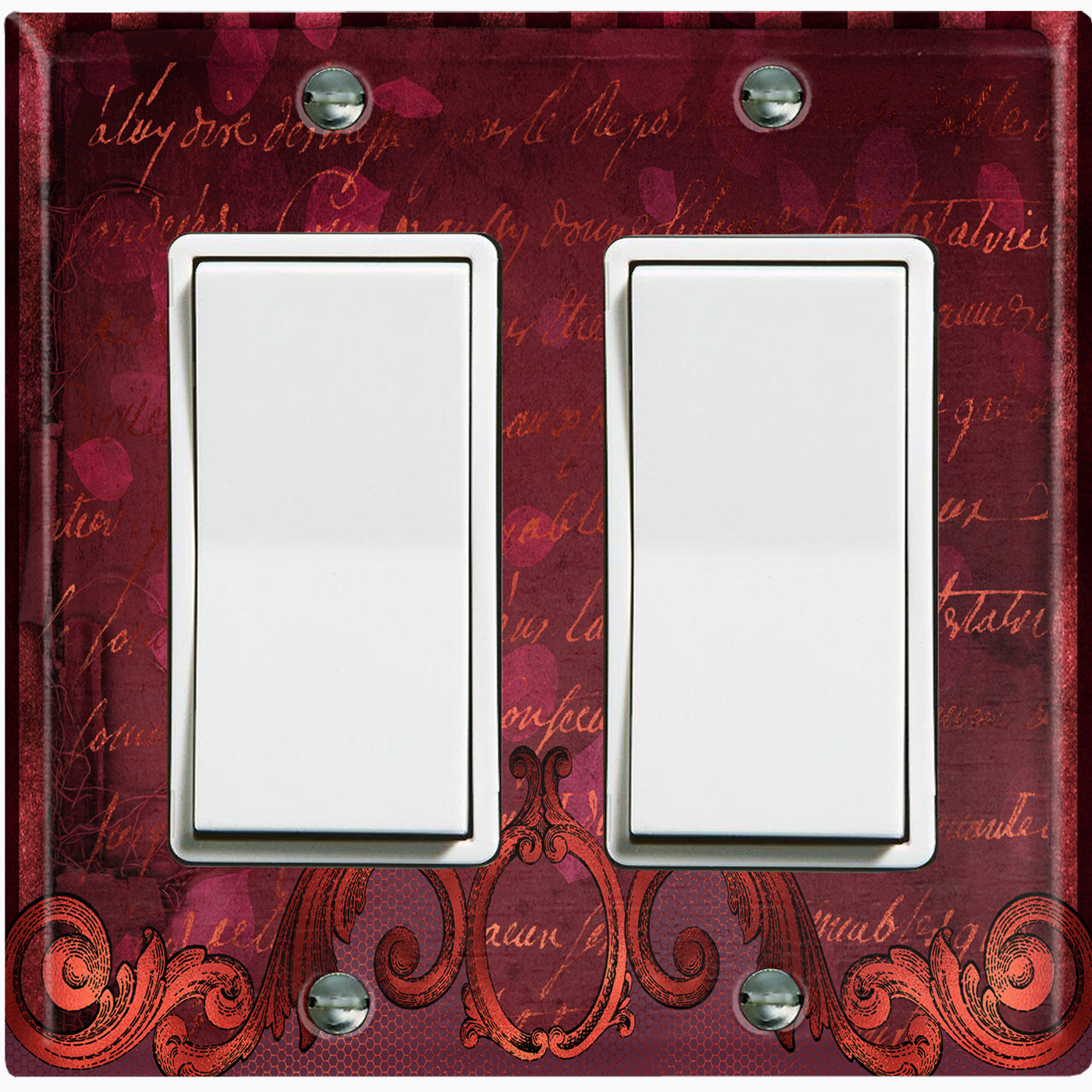 WorldAcc Red Maroon Frame Damask Letter 2-Gang Rocker Wall Plate | Wayfair