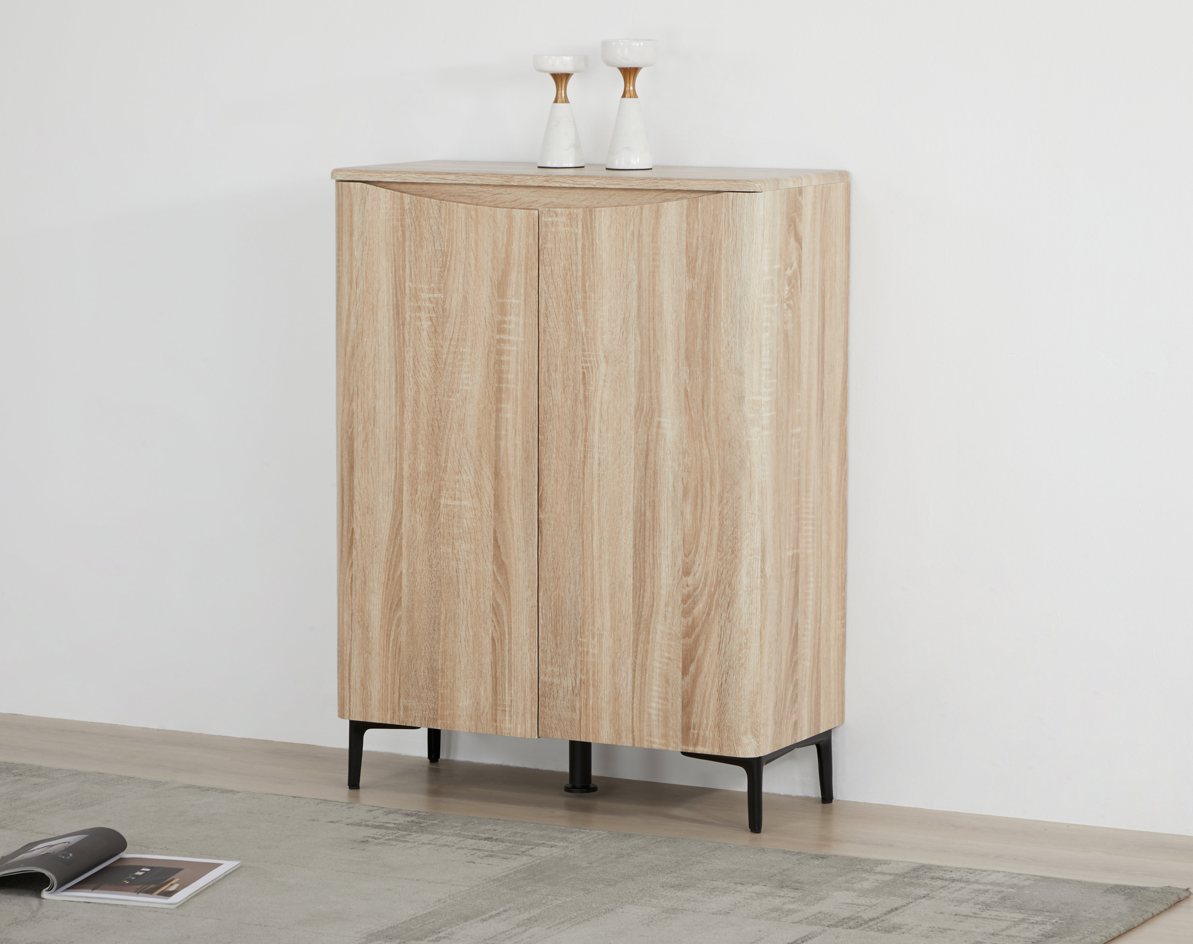George Oliver Modern Double-Door Cabinet with Oak Finish and Silver ...