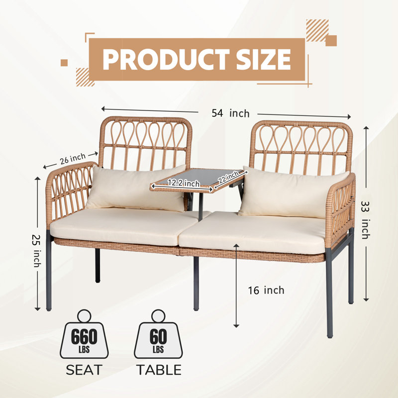 Bay Isle Home™ Usan 54" Wide Outdoor Wicker Loveseat with Cushions ...