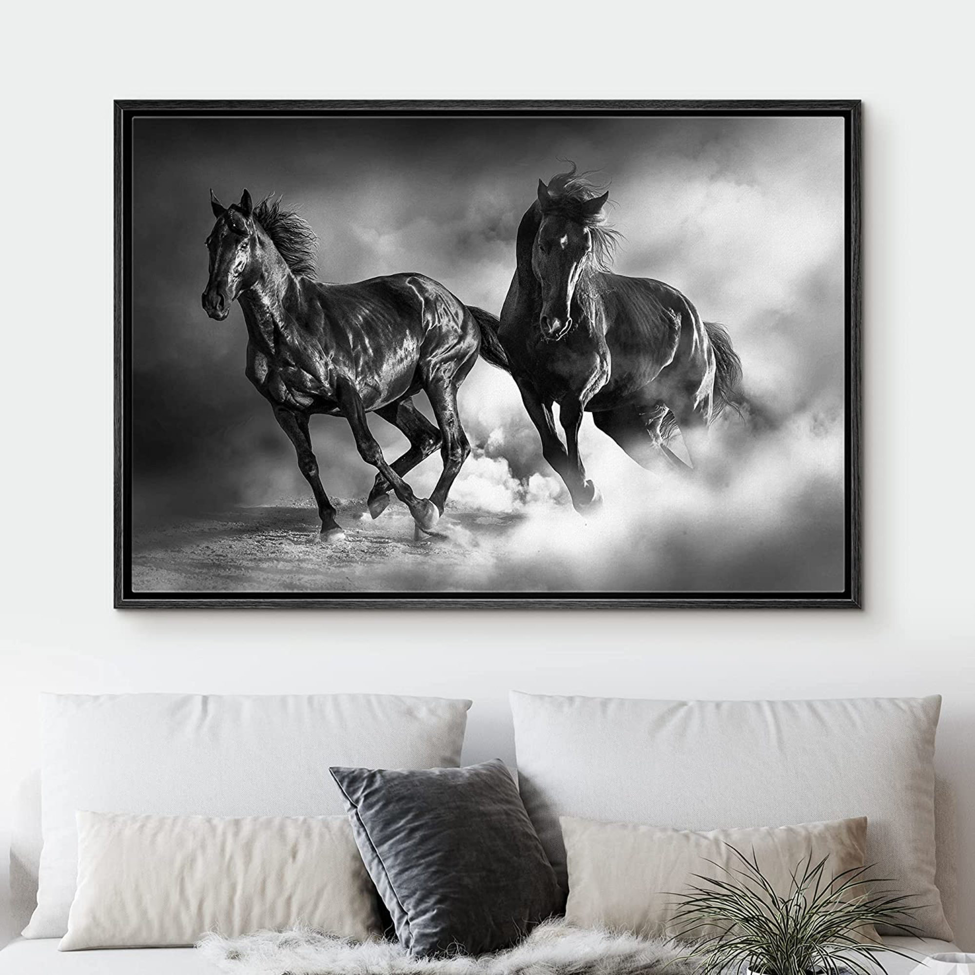 IDEA4WALL Running Horses IDEA4WALL Framed Canvas Print Wall Art Desert ...