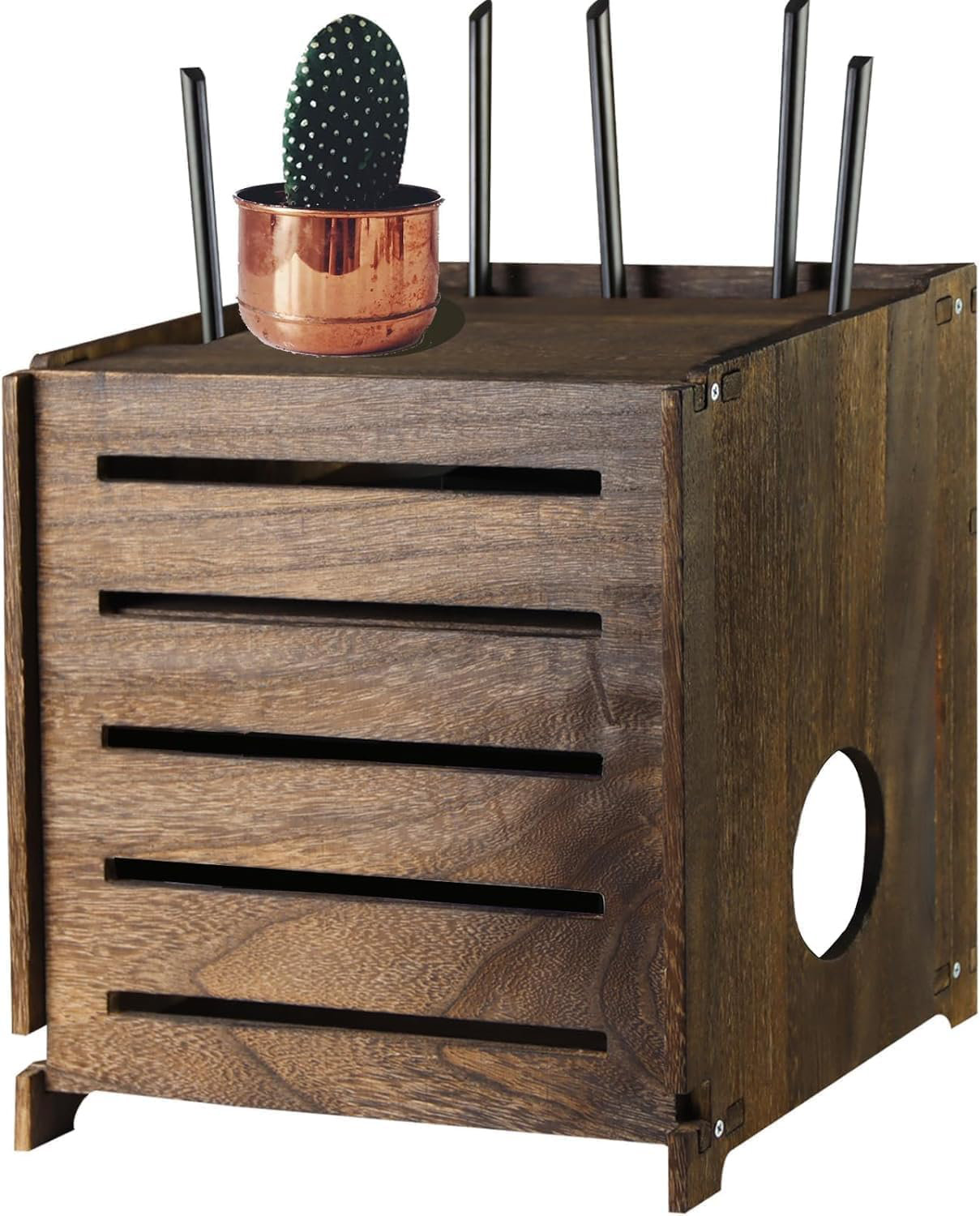 yitesiUSA Wifi Box Charcoal Retro Wood Router Box And Modem Storage Box ...