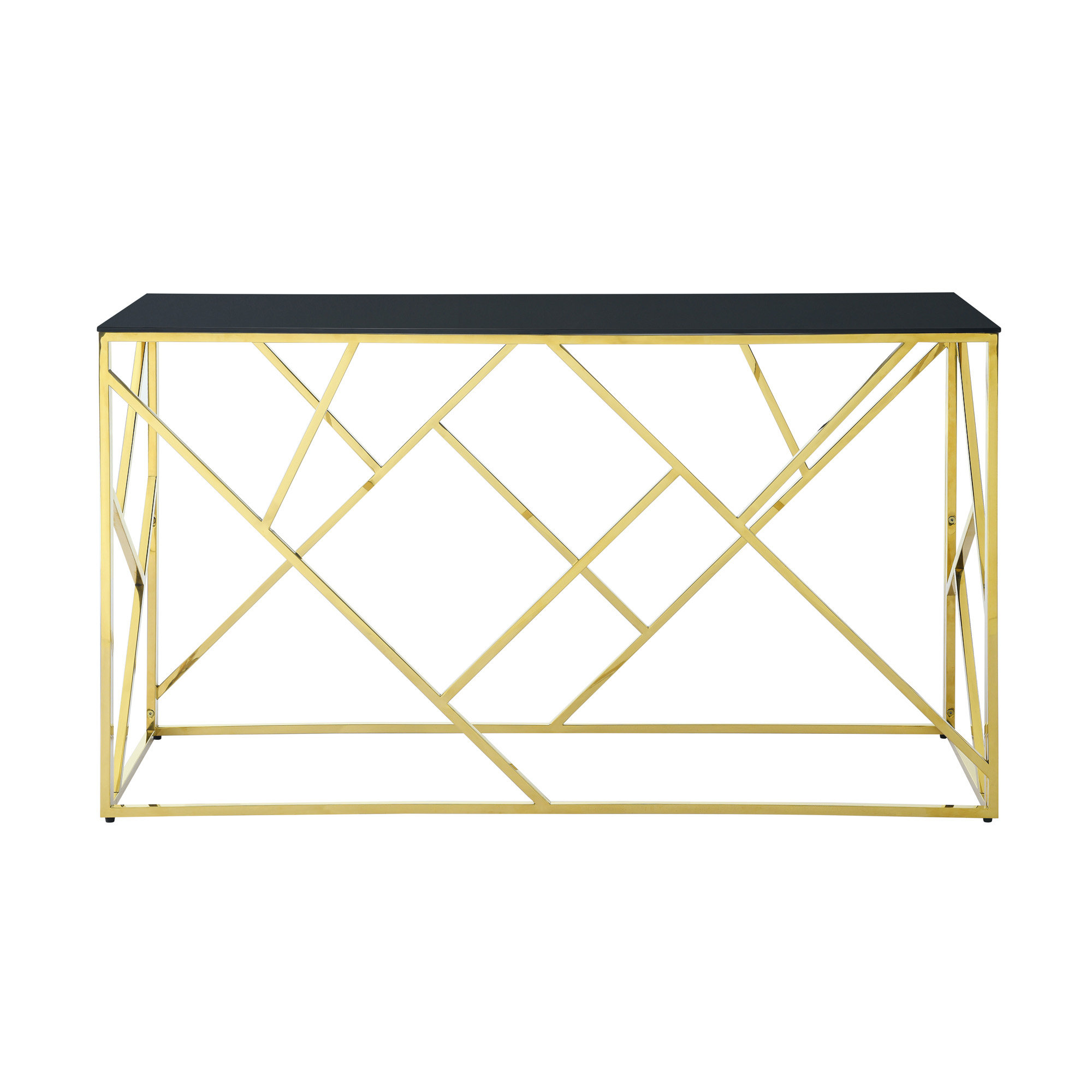 Everly Quinn Modern Glass Console Table, 55" Gold Sofa Table With ...