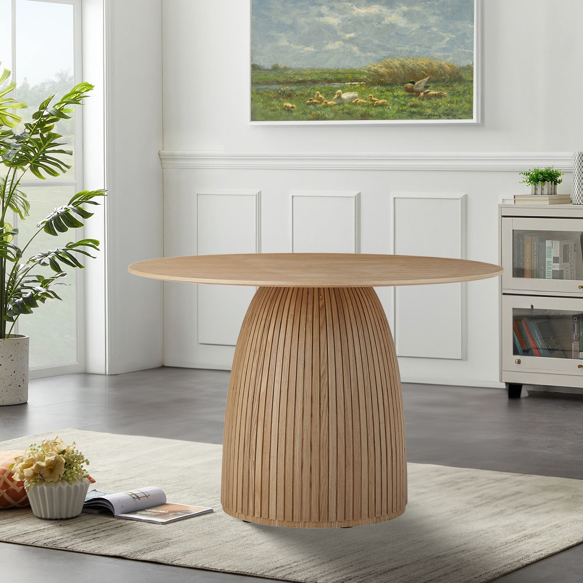 Latitude Run® 47.24" Round Dining Table for 4, Modern T-Shape Kitchen ...