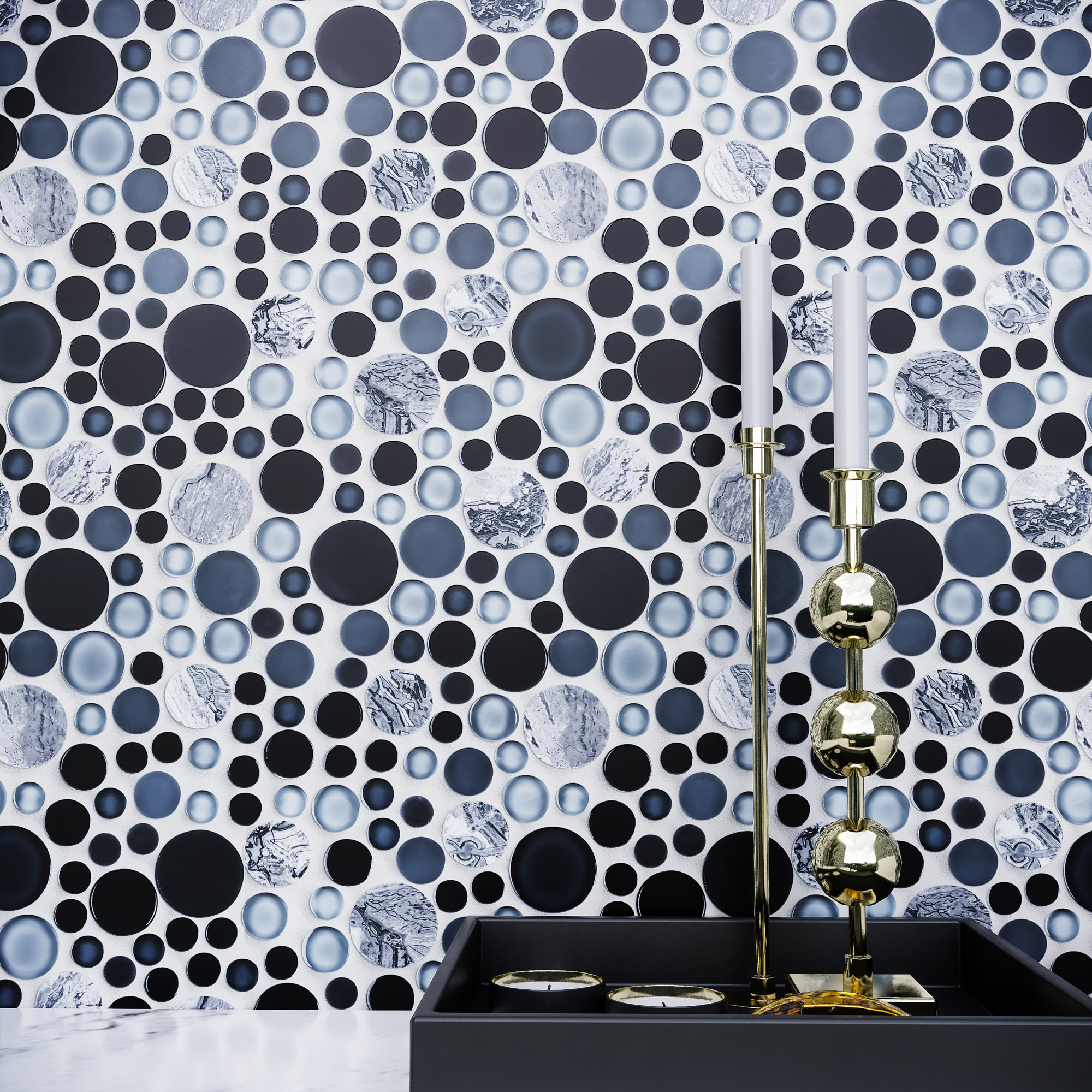 Supreme Tile 10.5" x 10.5" Bubble Art Random Marble Look Mosaic Wall ...
