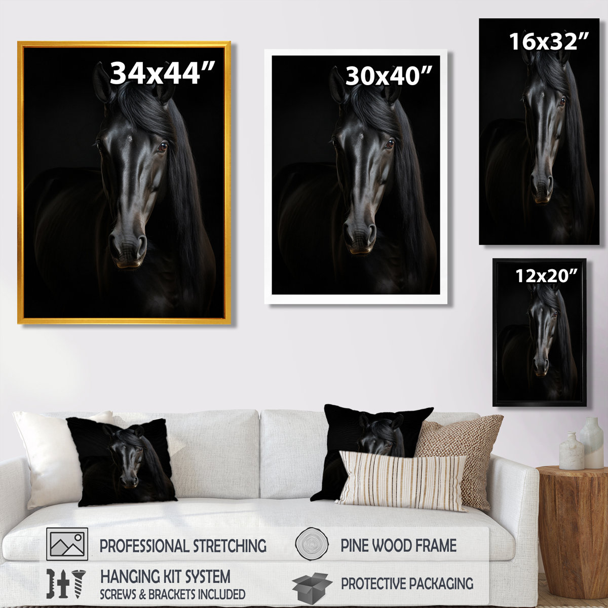 Union Rustic Portrait Of A Gracious Black Horse - Horse Animal Wall Art ...