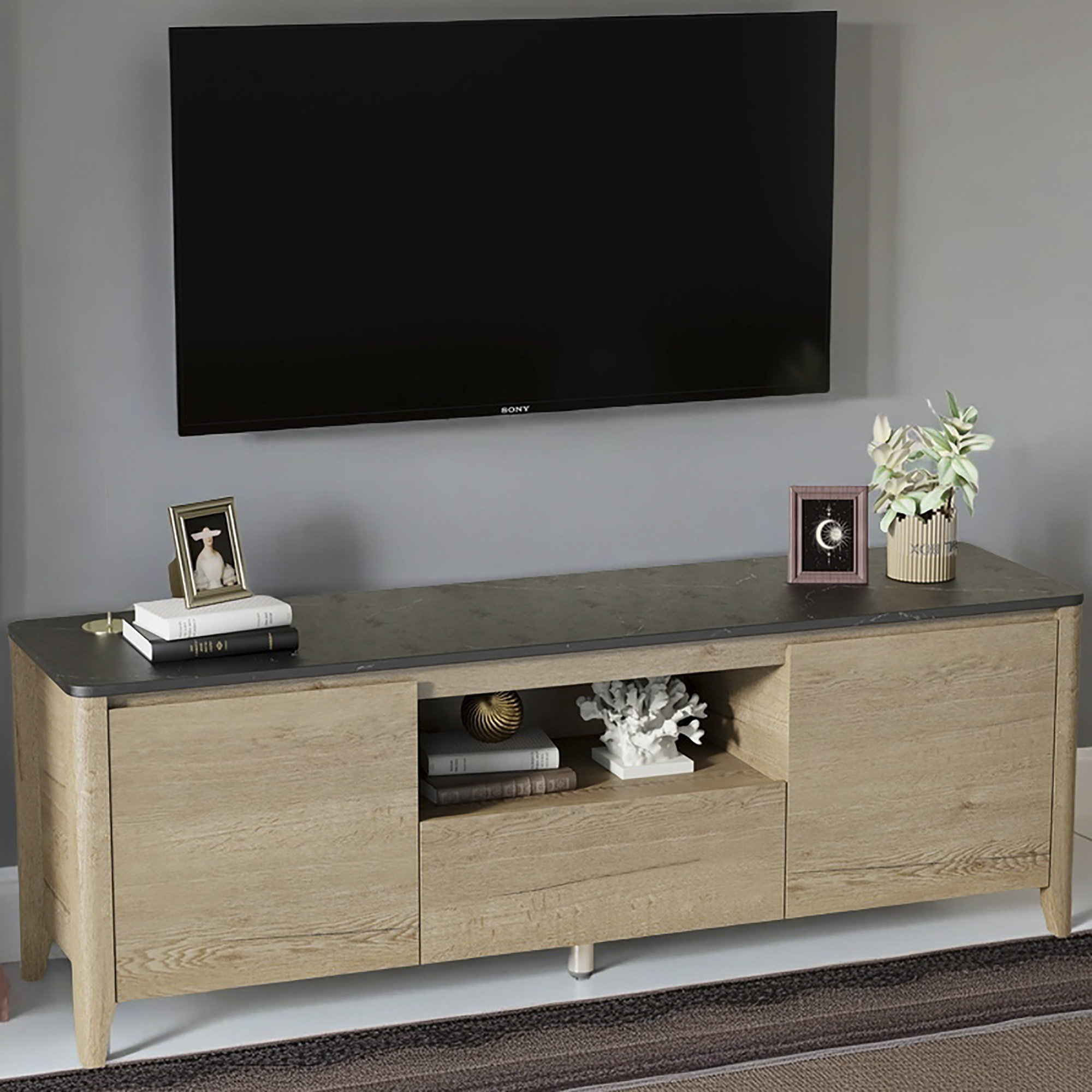 Ivy Bronx 58 Inches Modern TV Stand With LED Lights Entertainment Center TV Cabinet With Storage ...