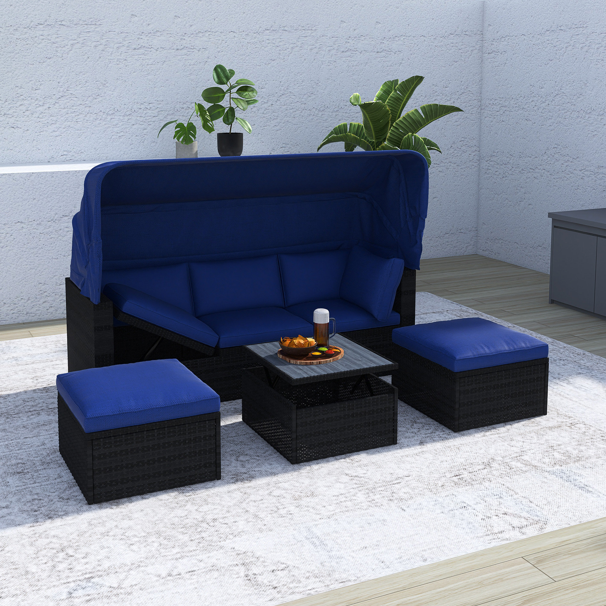 Ebern Designs U_Style Outdoor Patio Rectangle Daybed With Retractable ...