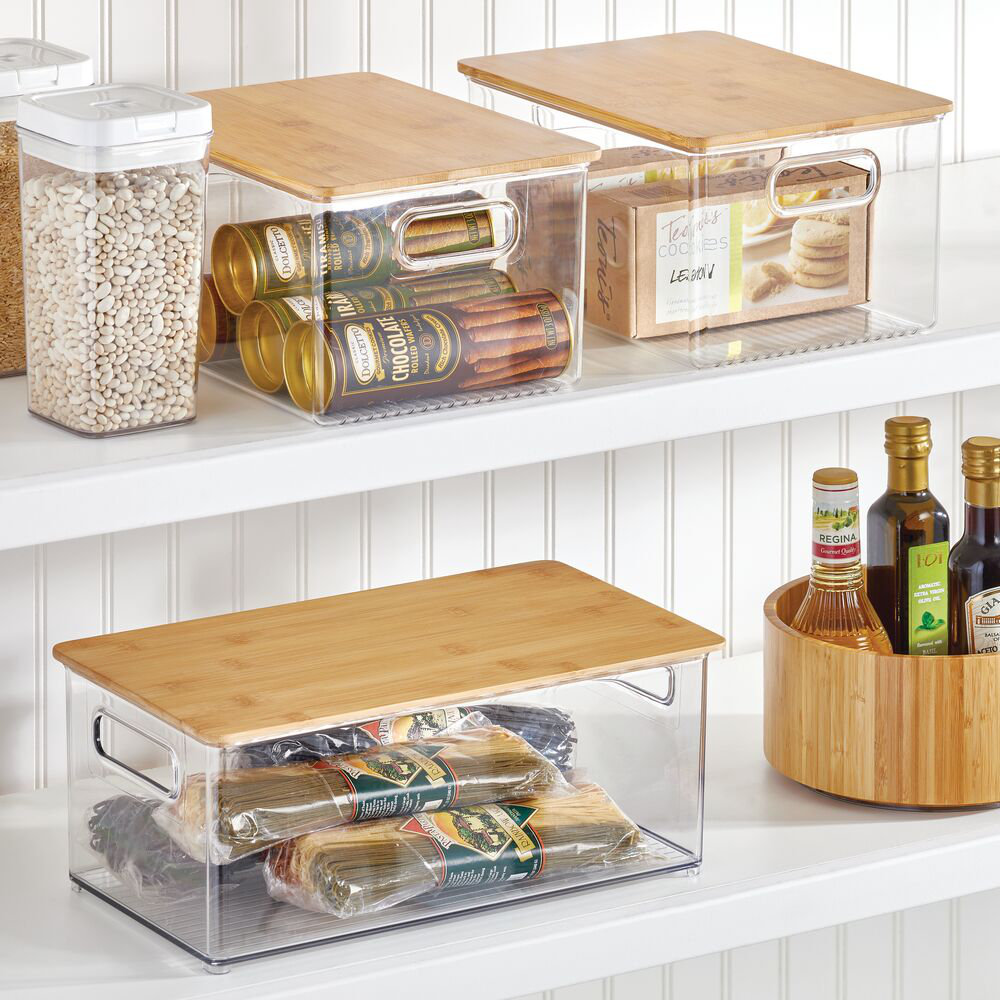 mDesign Plastic Kitchen Storage Box - Bamboo Lid, Handles | Wayfair