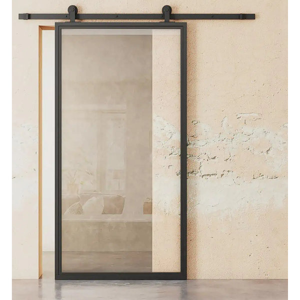 Urban Woodcraft Panel Metal and Glass French Casement Barn Door with ...