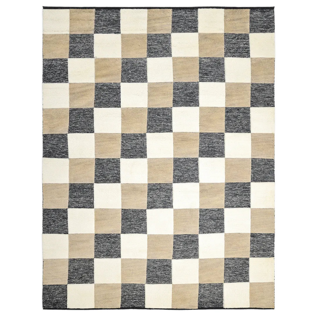 Hokku Designs Budowski Checkered Hand-Knotted Wool/Cotton Area Rug in ...