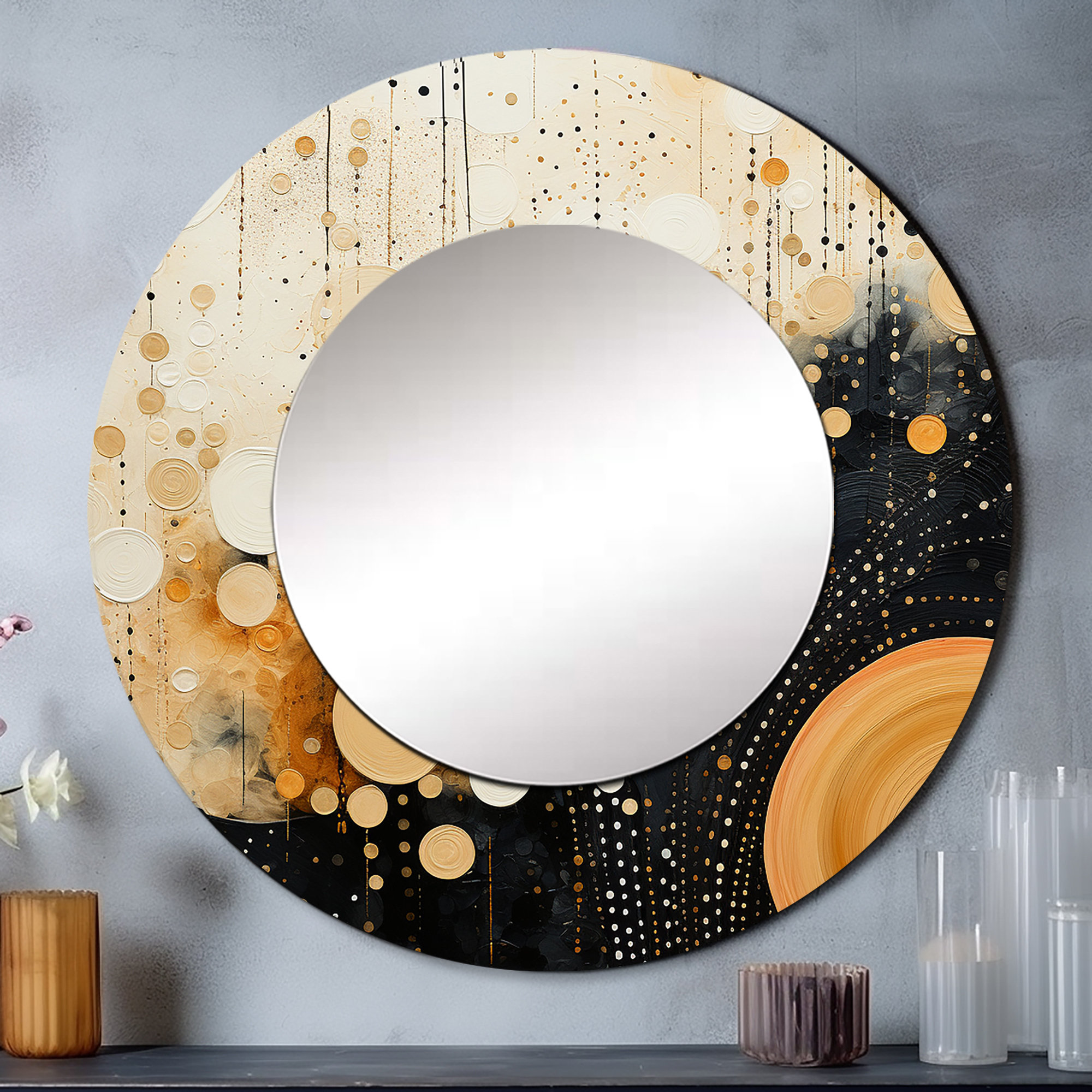 Design Art Monochrome Medley IV - Abstract Collages Round Mirror Wall ...