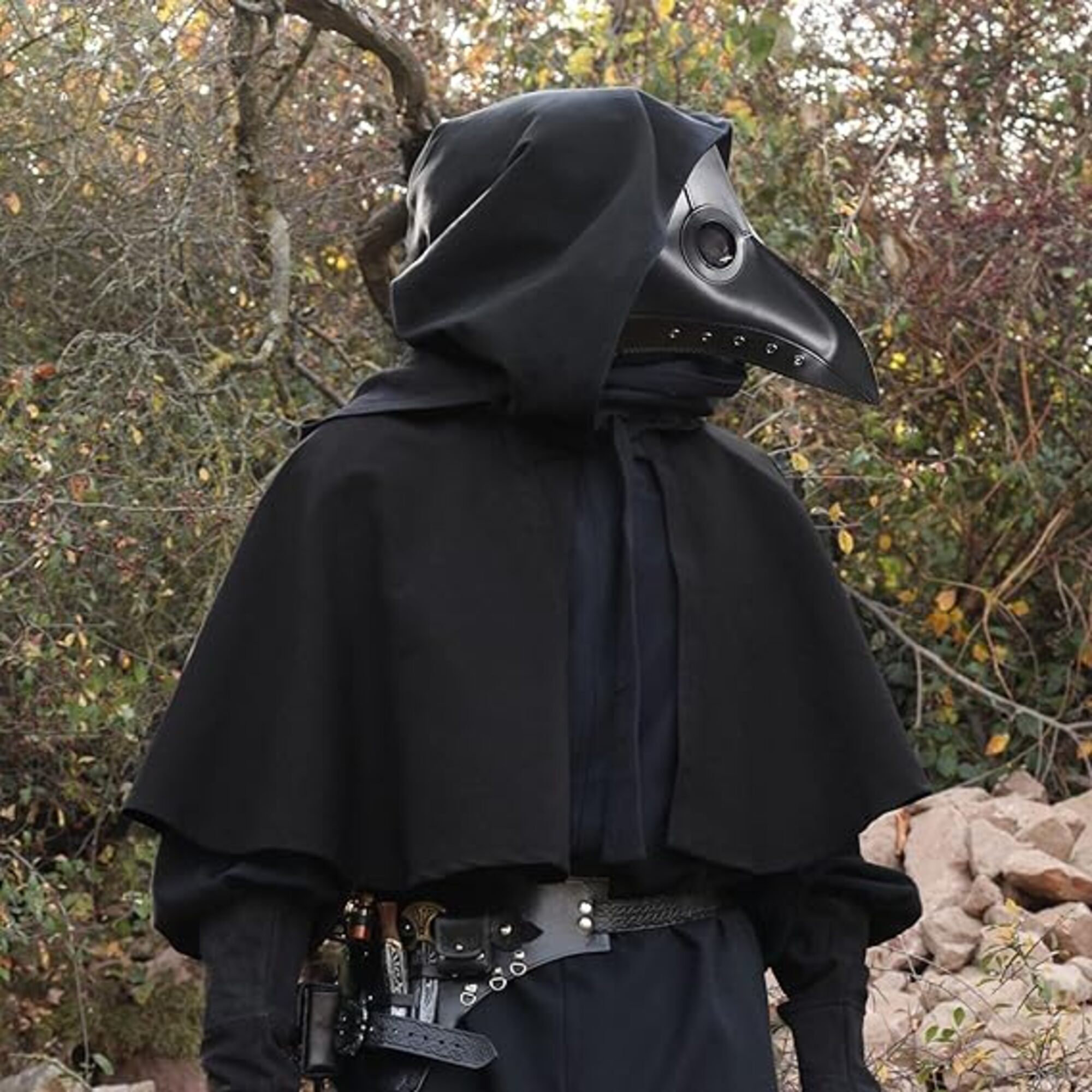 17 Stories Halloween Plague Doctor Mask Costume, Black PU Leather Mask ...