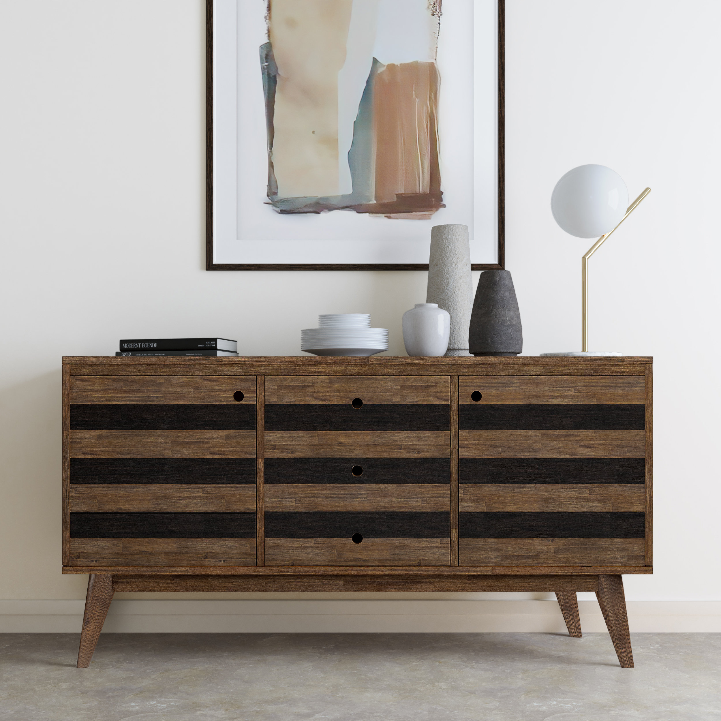 Simpli Home Clarkson 60"W Solid Acacia Mid-Century 2-Door Sideboard ...