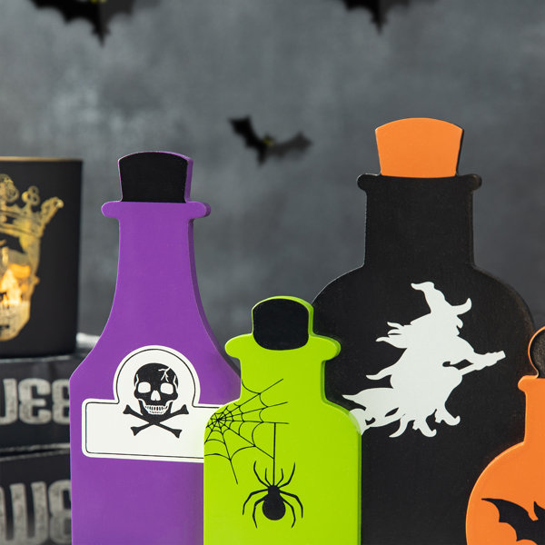 The Holiday Aisle® 14"L Halloween Wooden Poison Bottles Table Decor ...