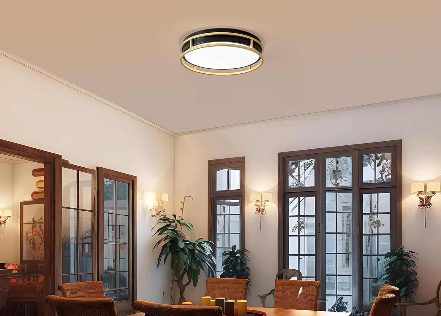 MABOSY Dimmable Flush Mount Ceiling Light Fixture Modern Black And Gold ...