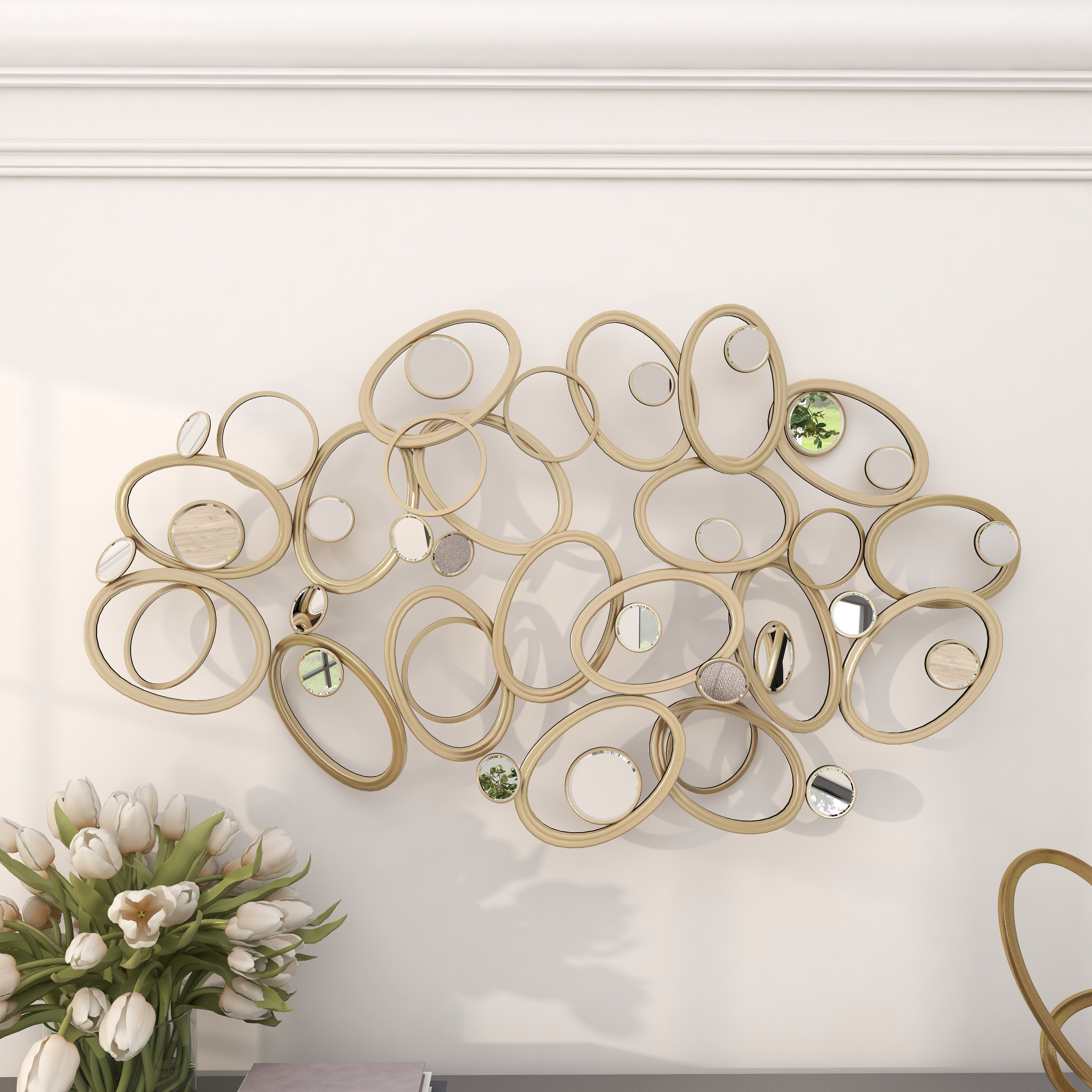 Mercer41 Metal Overlapping Oval Geometric Silver Wall Decor with Round ...