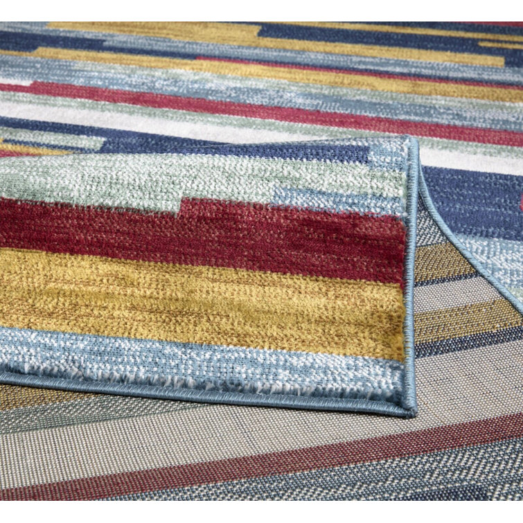 Natur Pur Oneman Striped Machine Woven Blue/Orange/Pink/White Area Rug ...