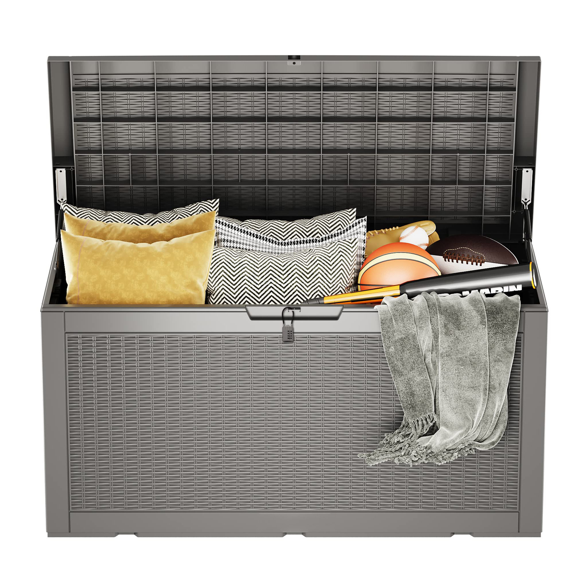 Underyr 100 Gallons Water Resistant Resin Lockable Deck Box with Lock ...