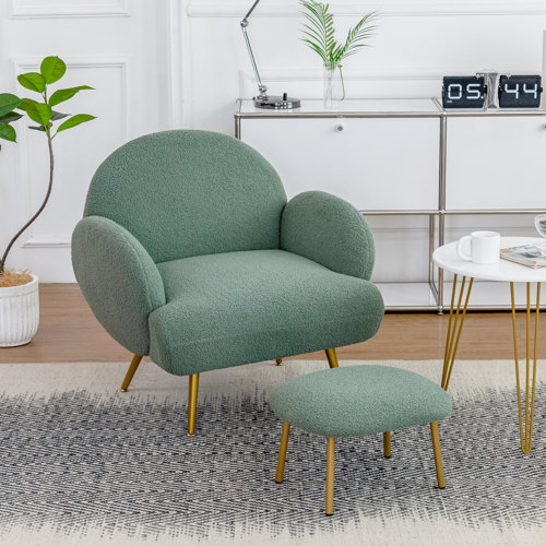 George Oliver Accent Chair and Ottoman Set, Sherpa Armchair with Golden ...