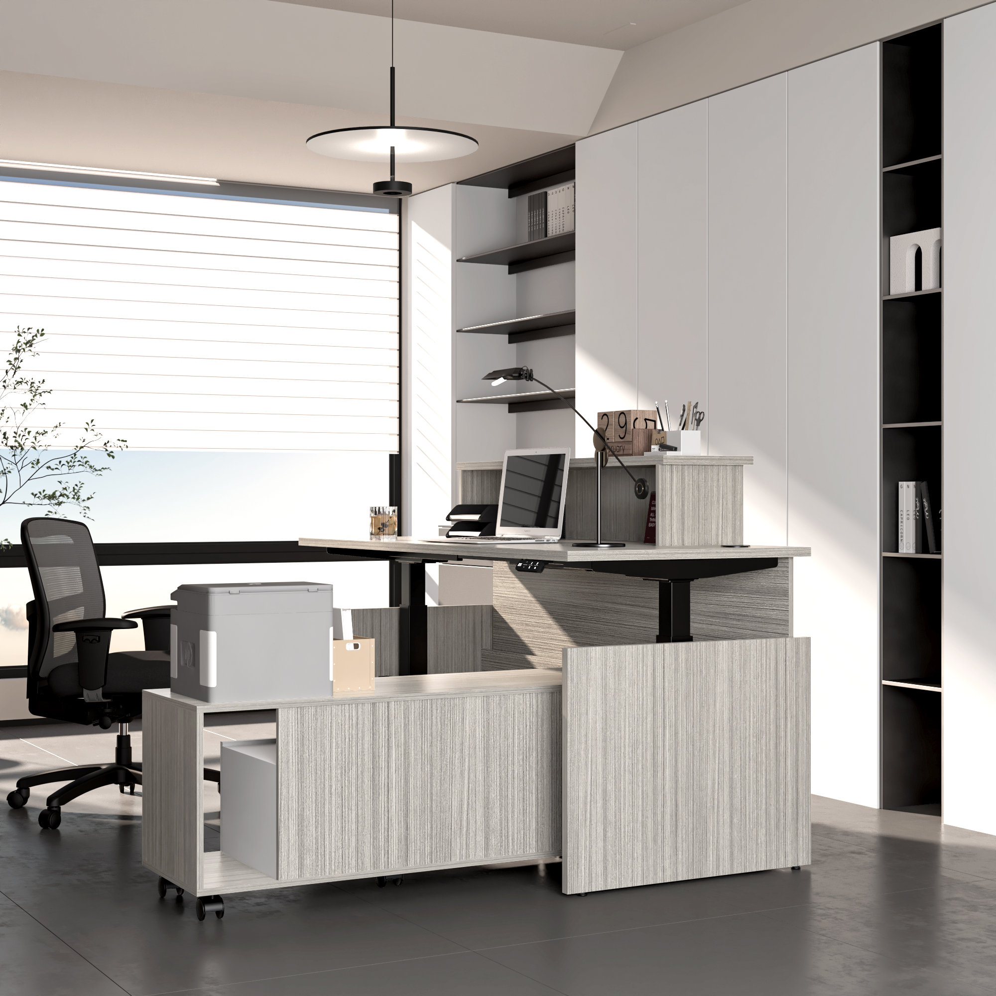 Inbox Zero L Shaped Height Adjustable Executive Desk With Mobile ...