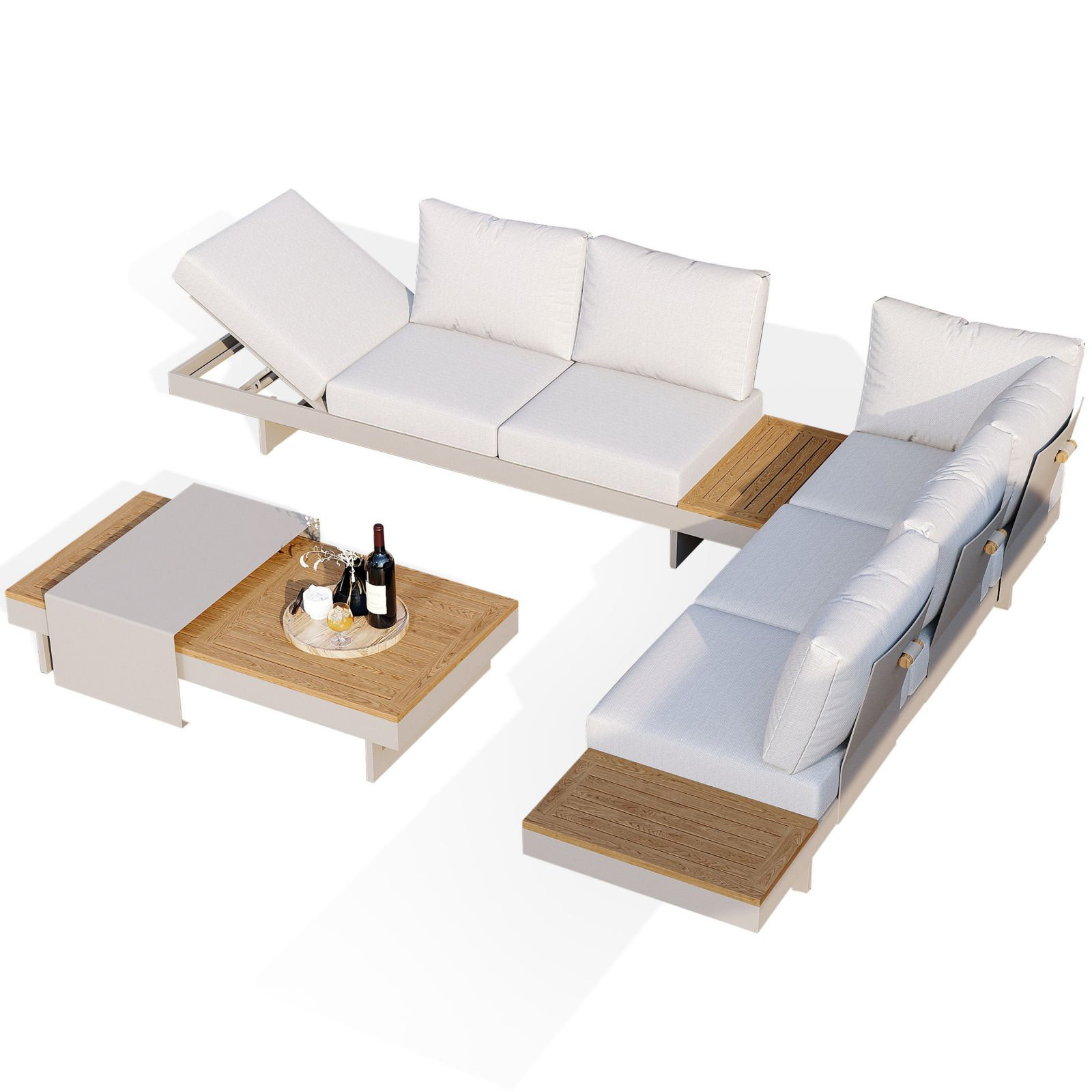 Joss & Main Leyton 6-Person Teak & Aluminum Modular Outdoor Patio Set ...