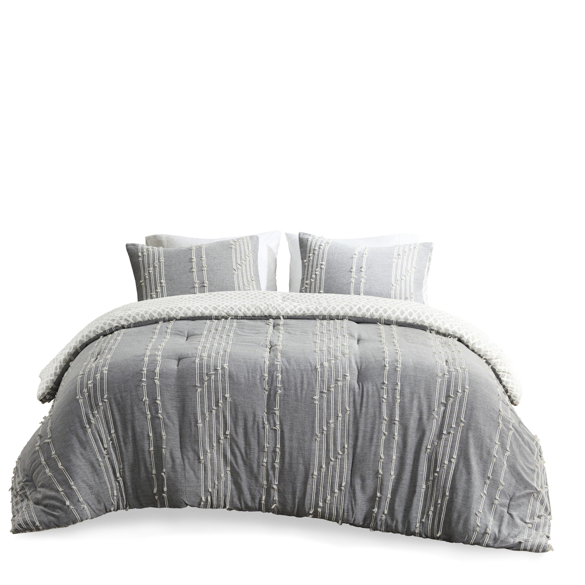 Banior Gray Cotton Bedding Full/queen. 100% Fabric With Vertical Stripe ...