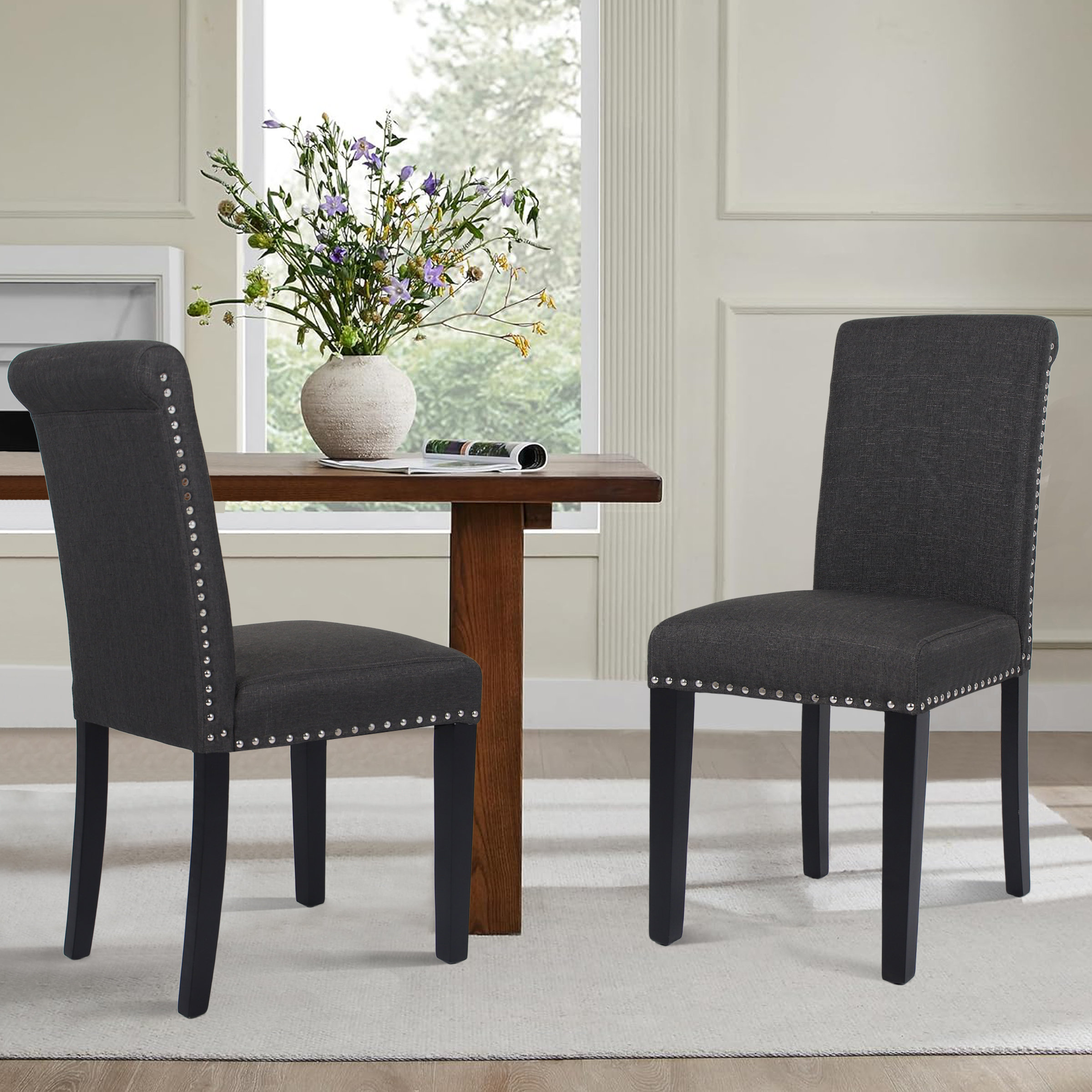 Winston Porter Nailed Trim Linen Upholstered Parsons Dining Chairs ...