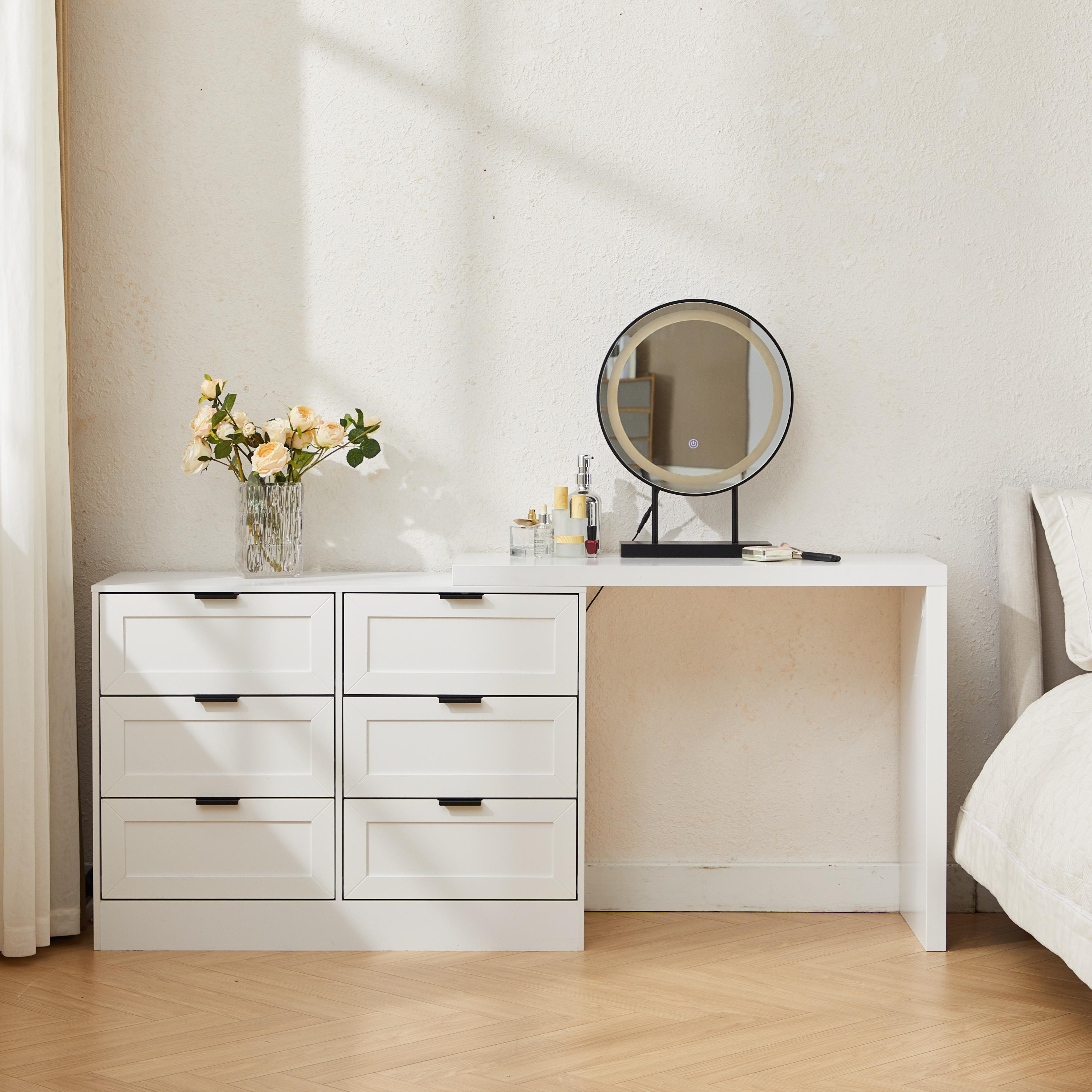 Ebern Designs Makeup Vanity with Lights，6-drawers Accent Cabinet，Vanity ...