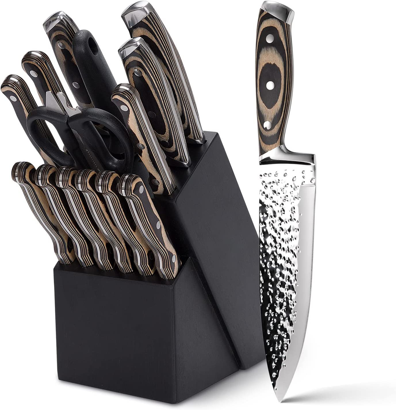 wuyi 15 Pieces Kitchen Knife Set With Wooden Block,High Carbon ...