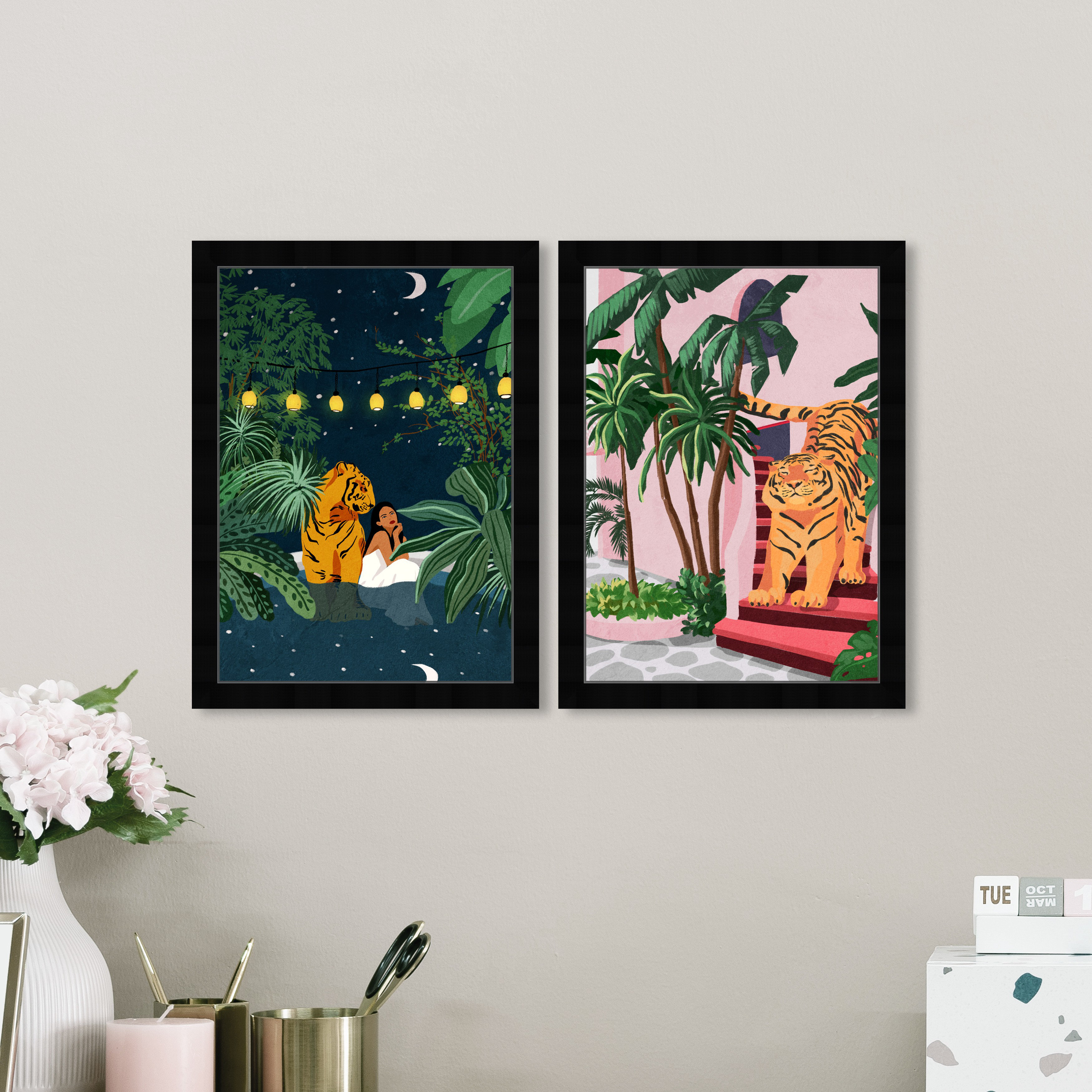 Wynwood Studio Animals Night Tiger Set Jungle Bengal Plants Tropical ...