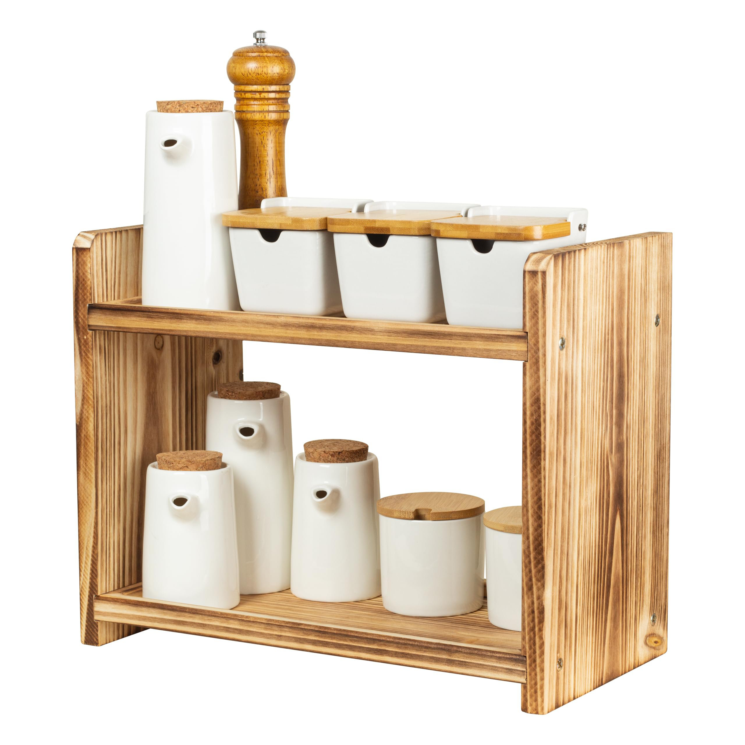 Millwood Pines Large 2-Tier Wooden Spice Rack, Countertop Organizer for ...