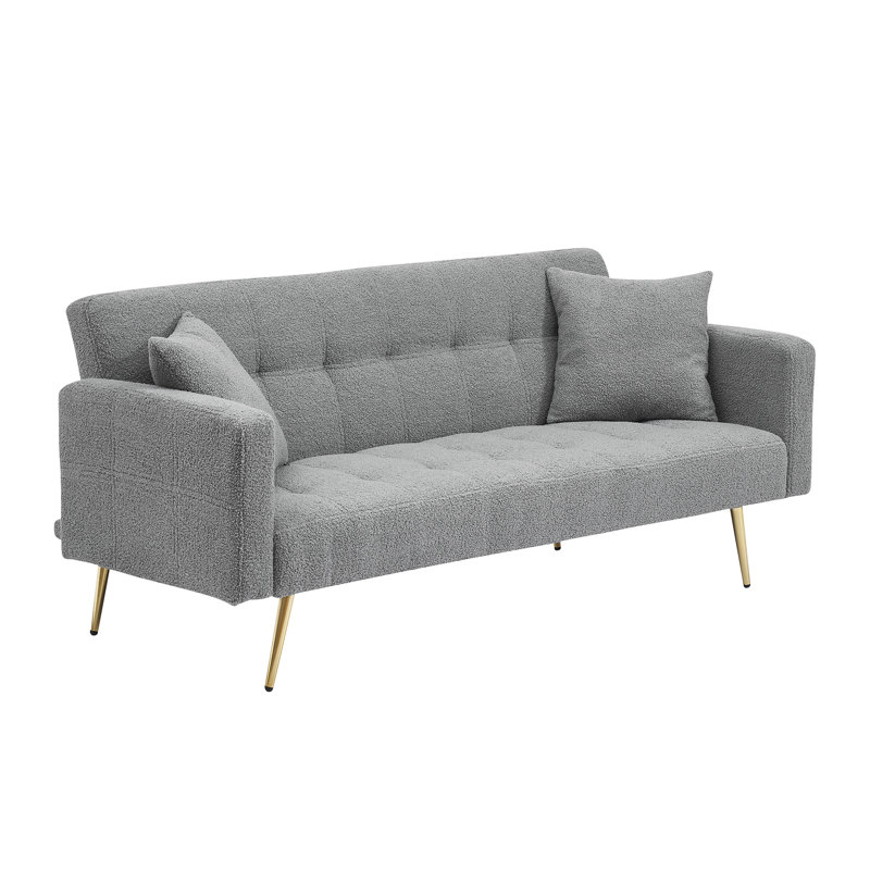 Mercer41 Quiniya 71.26" Modern Teddy Velvet Sofa Bed Folding Couch with ...