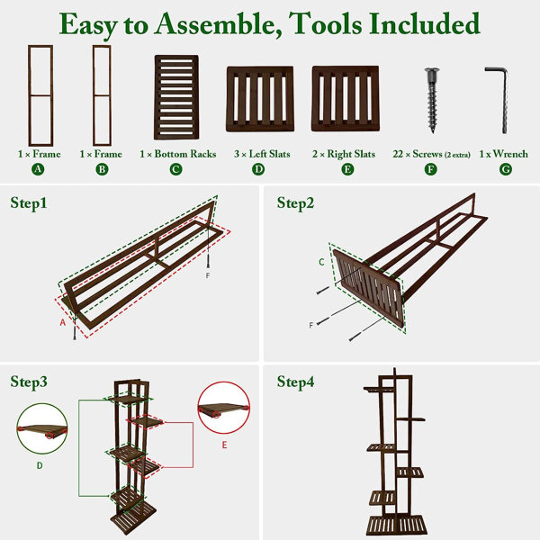 Latitude Run® Adjustable Bamboo Height Living Room Corner 6 Layer 7 Pot ...