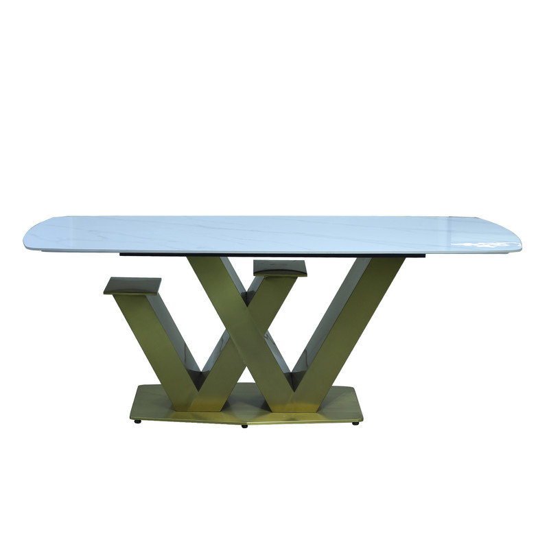 Orren Ellis Rectangle Dining Table - Chanel Durable Top with Golden ...