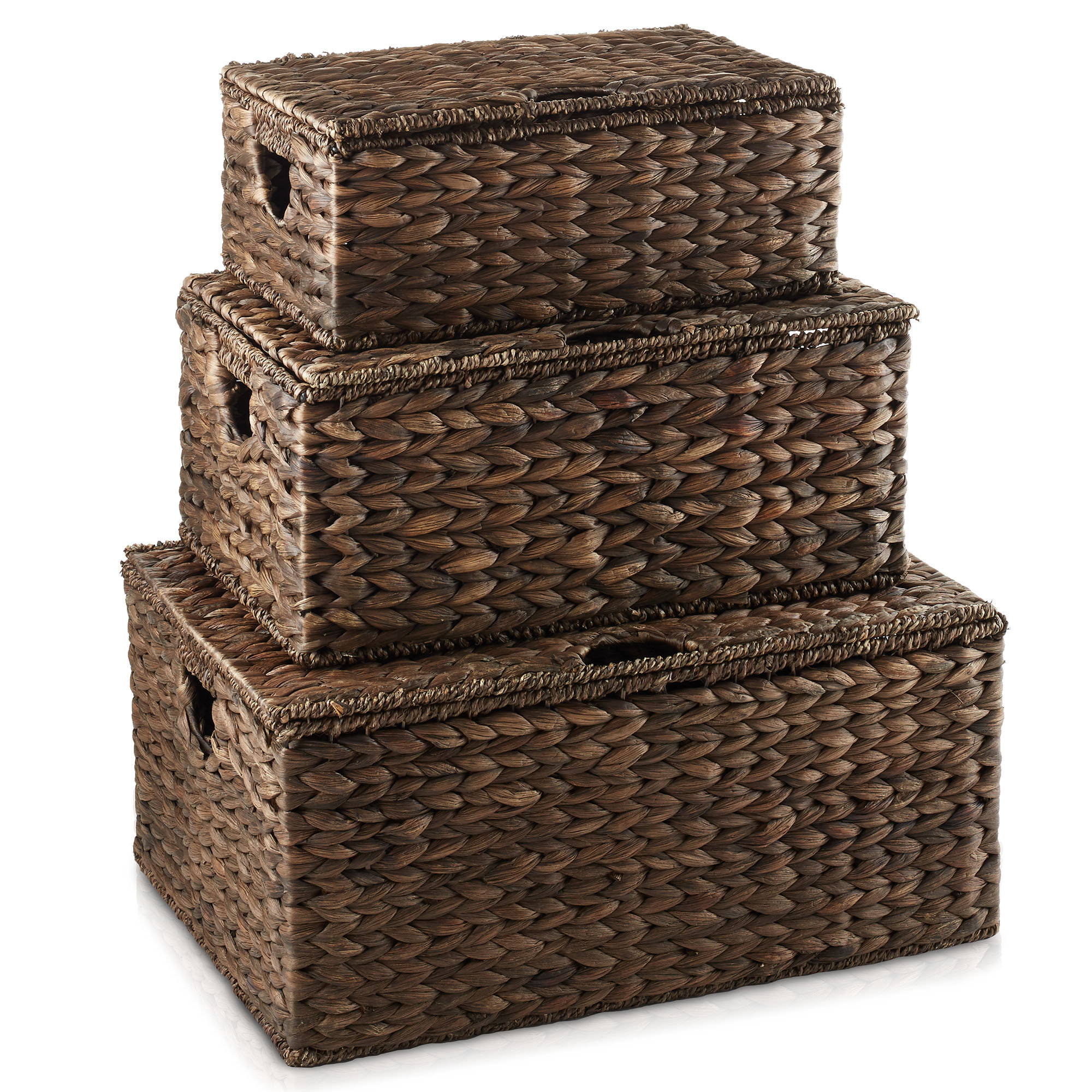 Casafield Water Hyacinth Rectangular Storage Baskets with Lids (Small ...