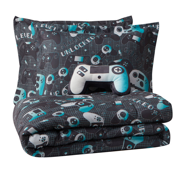 ALEX + BELLA Next Level Dark Gray/Blue Microfiber Comforter Set ...