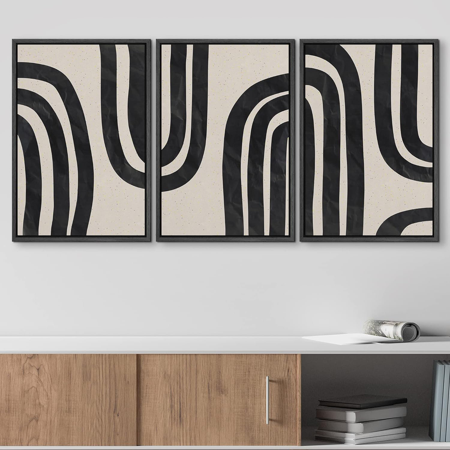 IDEA4WALL Geometric Line Shape Black And Tan Spiral Polygon Collage ...