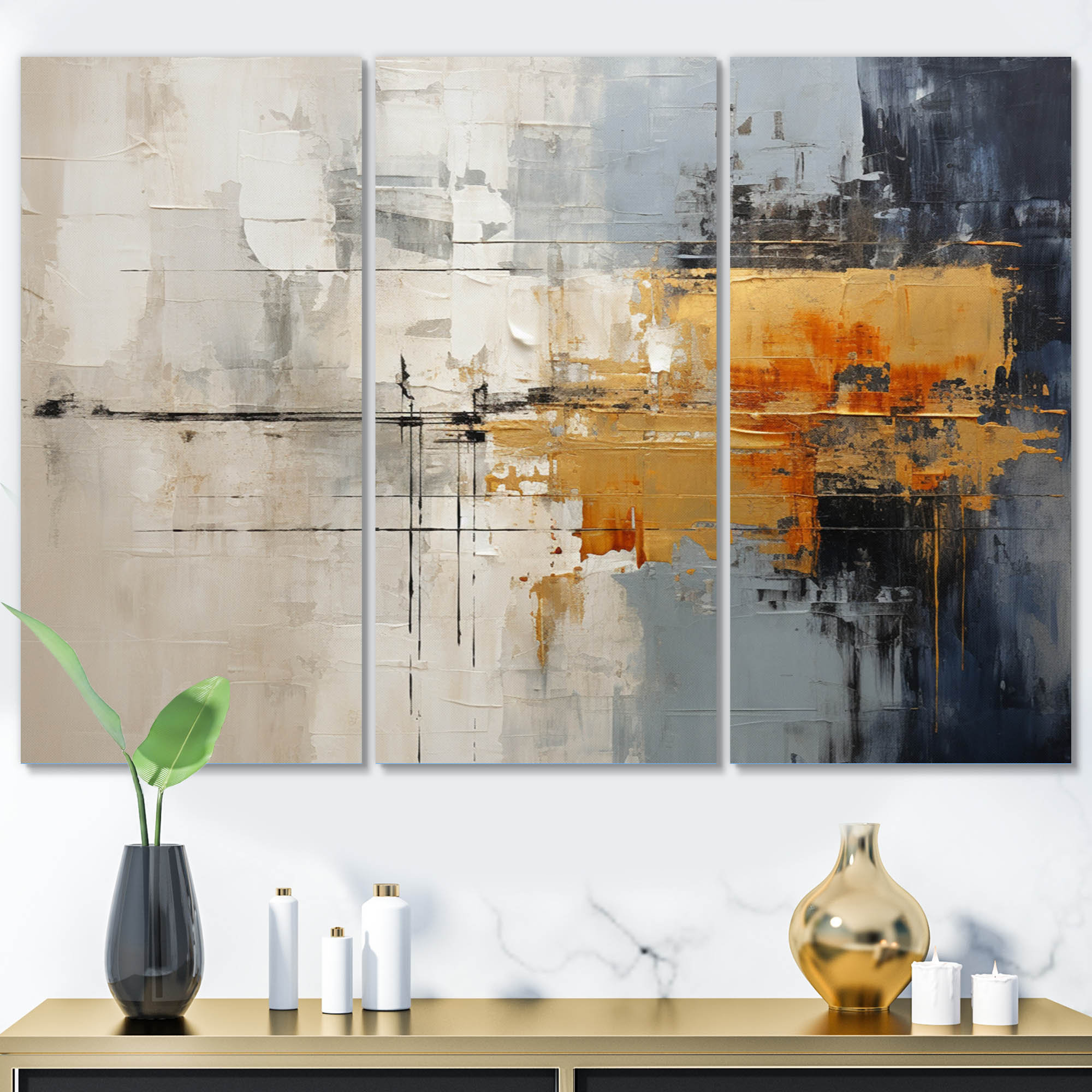 Wrought Studio™ Abstract Cityscape II - 3 Piece Wrapped Canvas Print ...