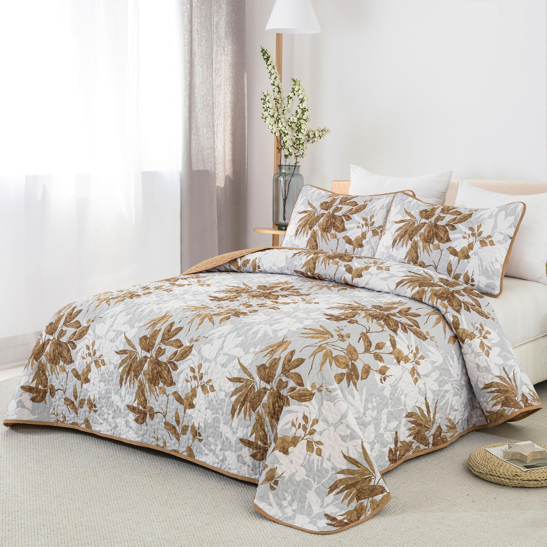 NURTOR Floral Quilt Set Queen Size,Soft Lightweight Microfiber Flower ...