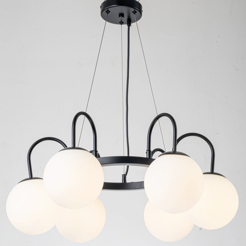 George Oliver Royelle 6 - Light Dimmable Wagon Wheel Modern Glass ...