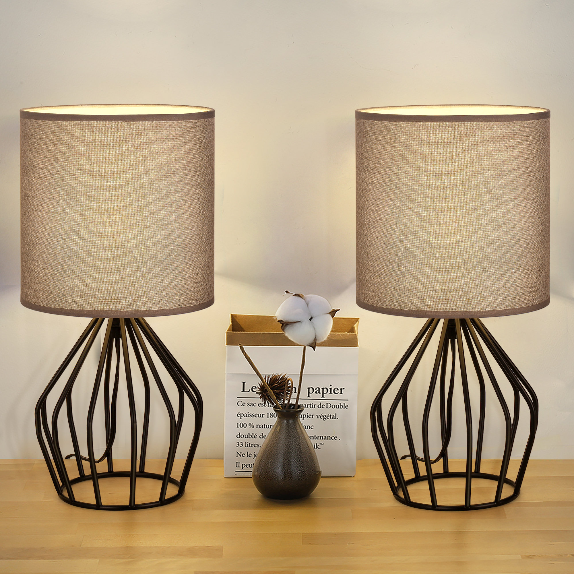 BTY Set Of 2 Modern Bedside Lamp Black Frame Base Blue Shade Table Lamp ...