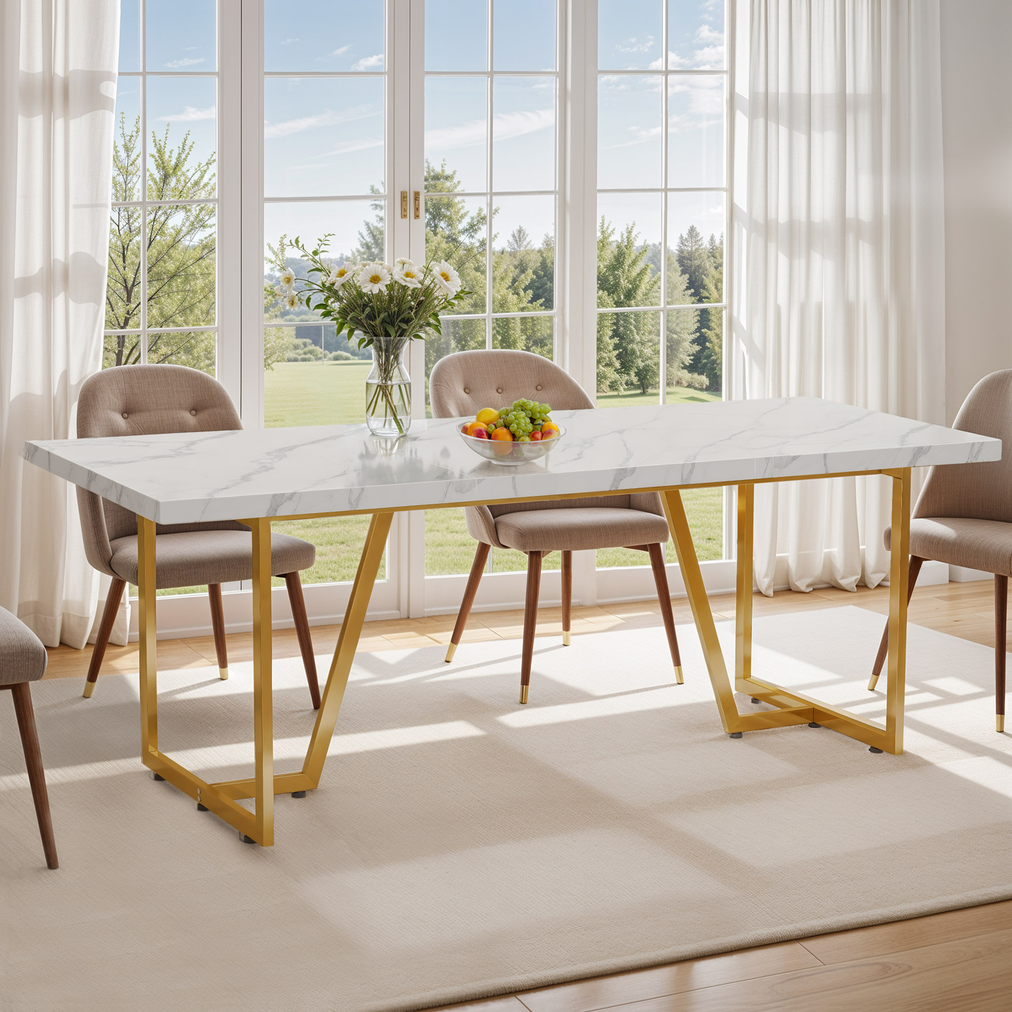 Mercer41 Jeancarlo Multifunction Metal Base Dining Table, Dining Room ...