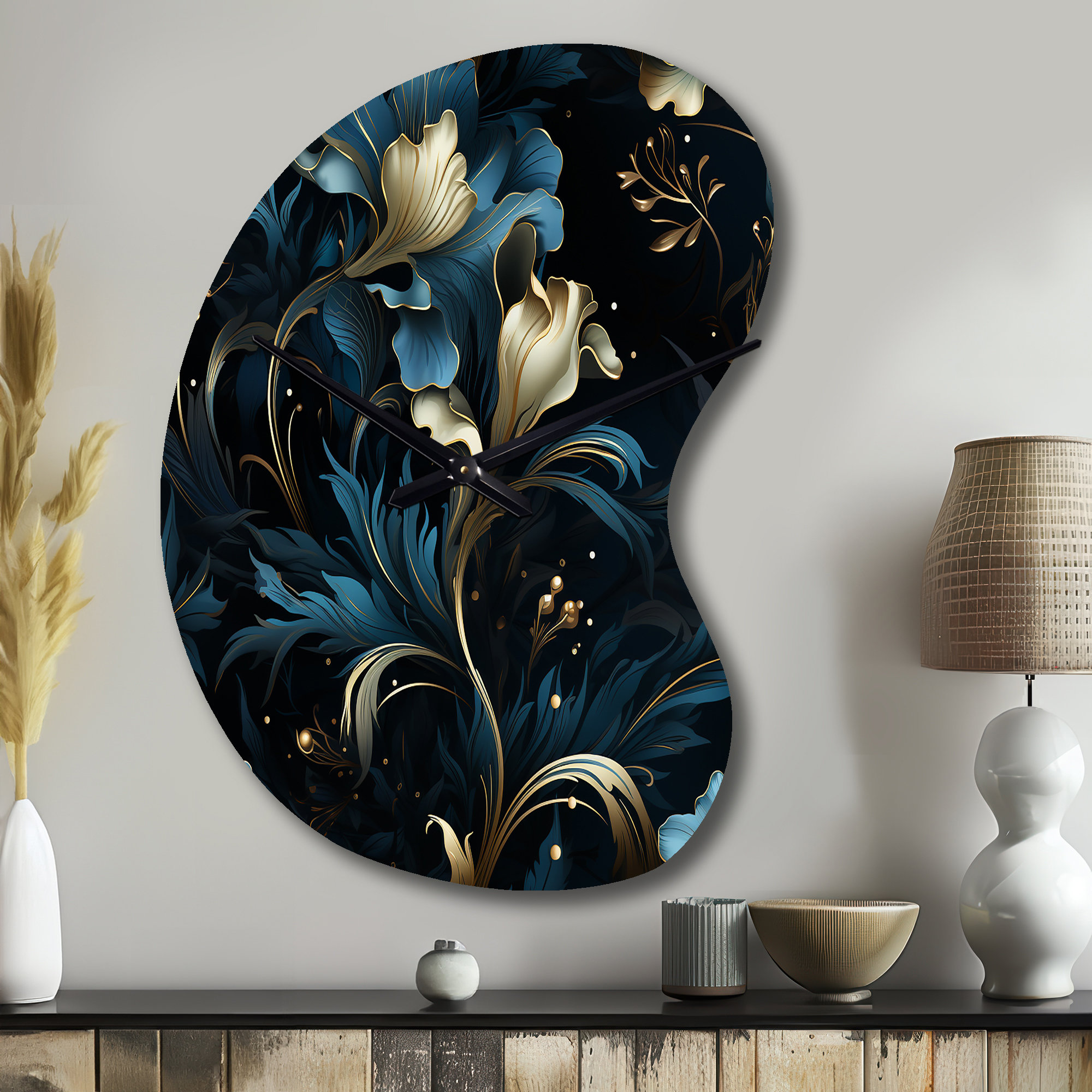 Design Art Darkened Reflections Moody Patterns - Boom Shape Blue Wall ...