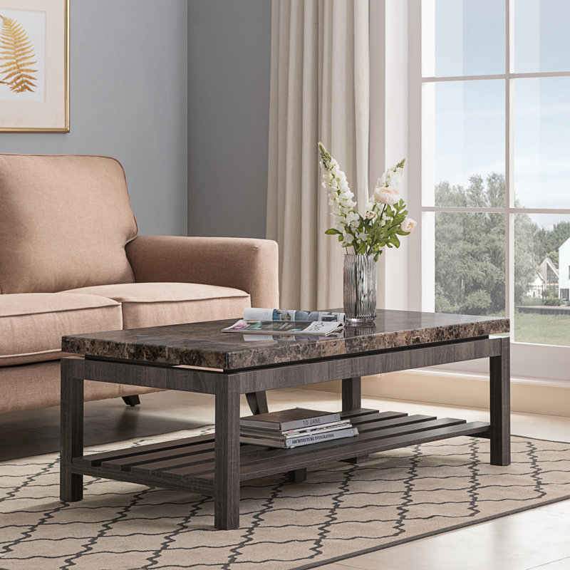 Red Barrel Studio® Coffee Table With Slat Shelf, Occasional Country ...