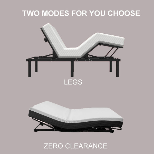 Alwyn Home Zero-Clearance Adjustable Bed Base Frame Queen Size Zero ...