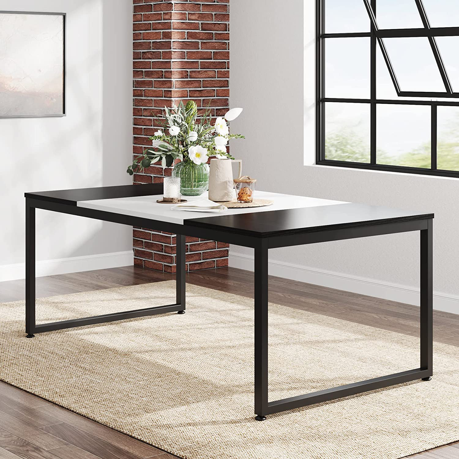 Ebern Designs Modern Rectangular Dining Table, Black/Brown & Reviews ...