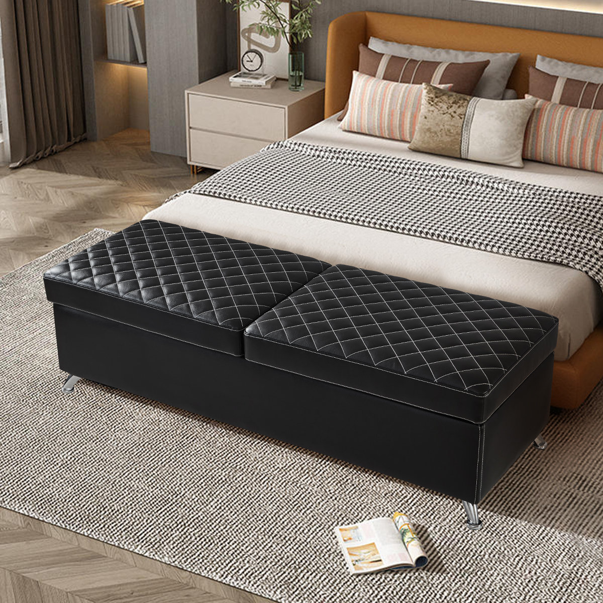 Latitude Run® Beaudin 56.7" Faux Leather Upholstered Flip-Top Long ...