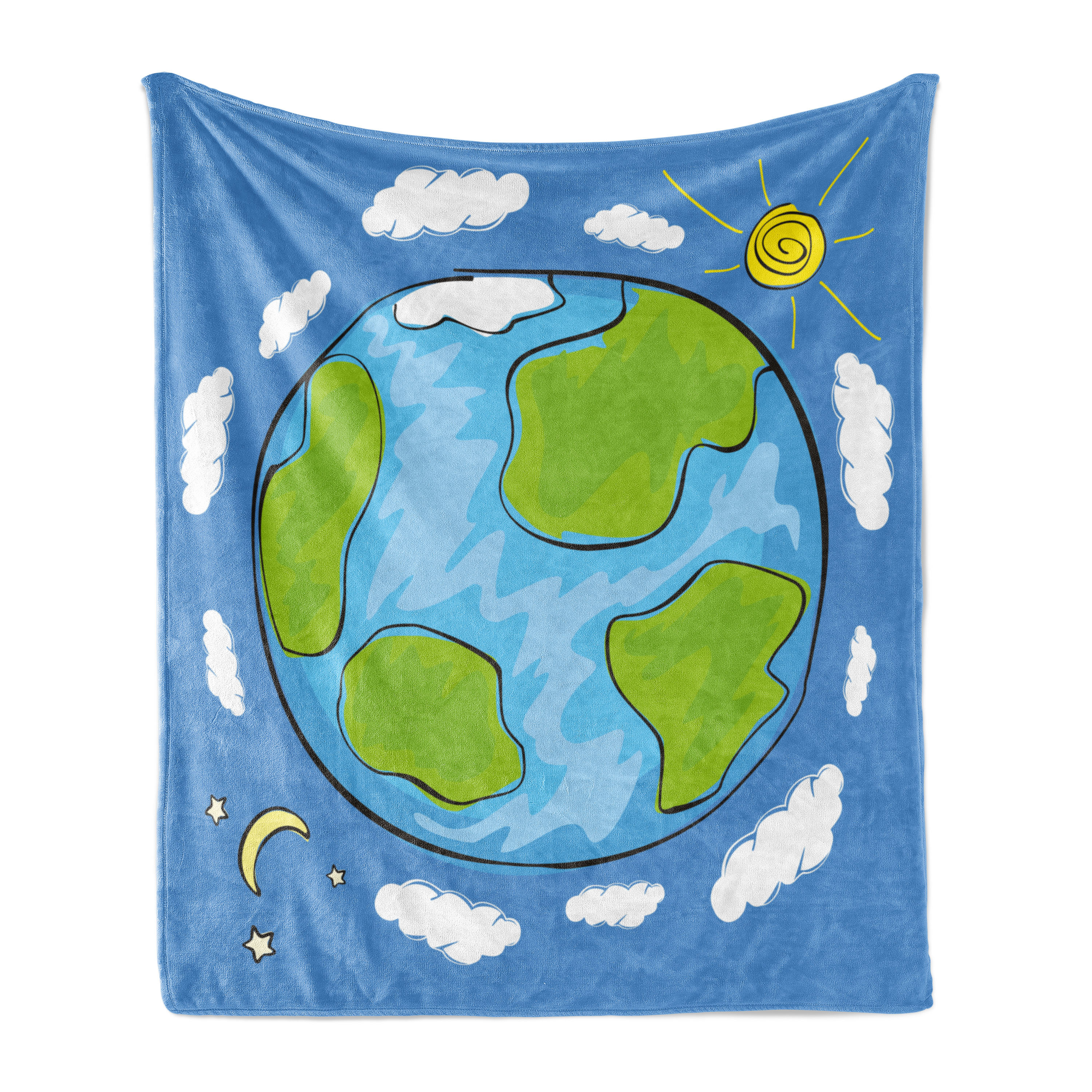 Ambesonne Earth Fleece Throw Blanket Drawing of Planet Blue Green White ...