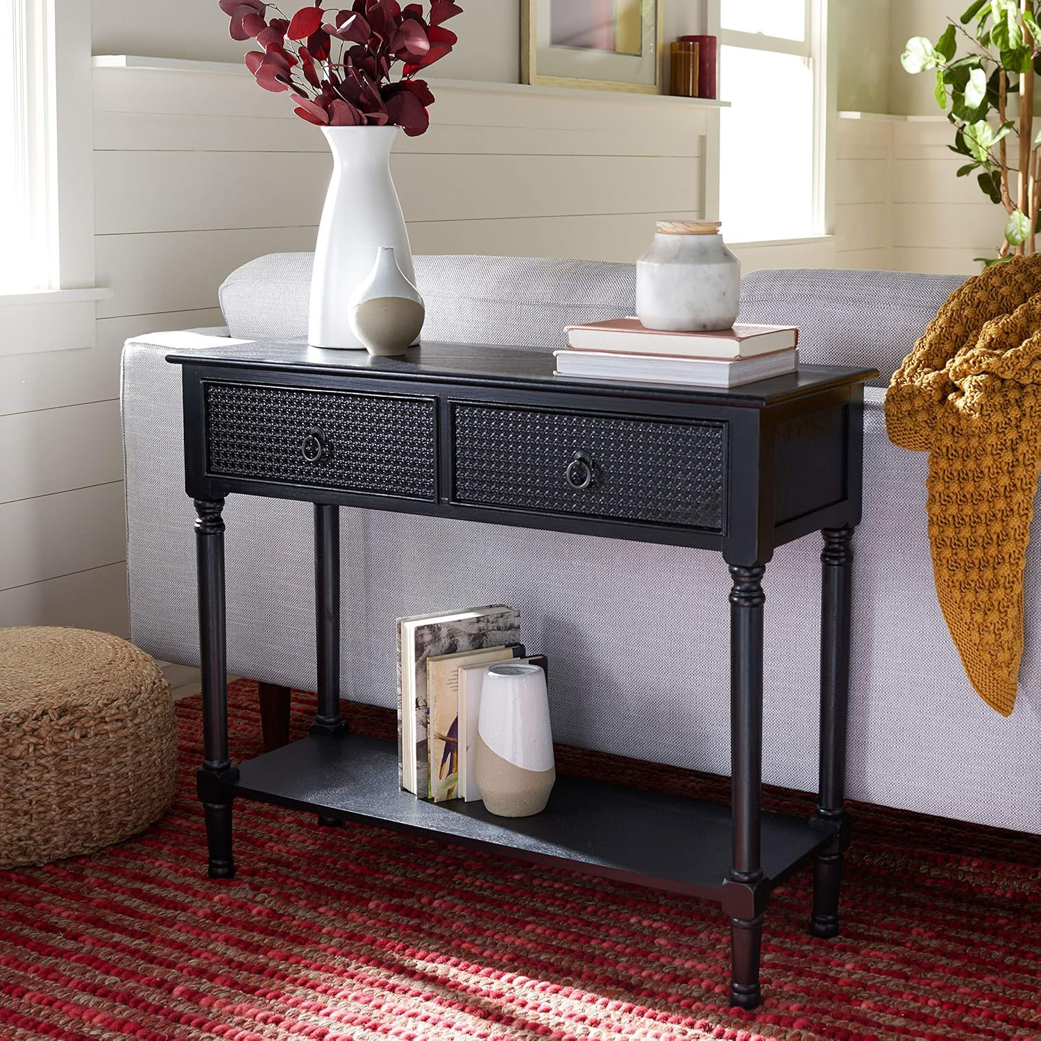 Red Barrel Studio Modern Black Console Table With 2 Drawers For Stylish ...