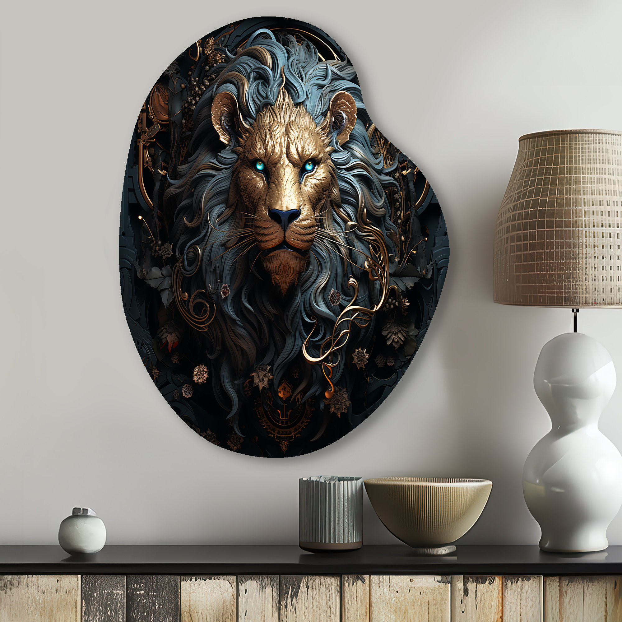 Design Art Majestic Lion II - Lion Pear Shape Assymterical Metal Wall ...